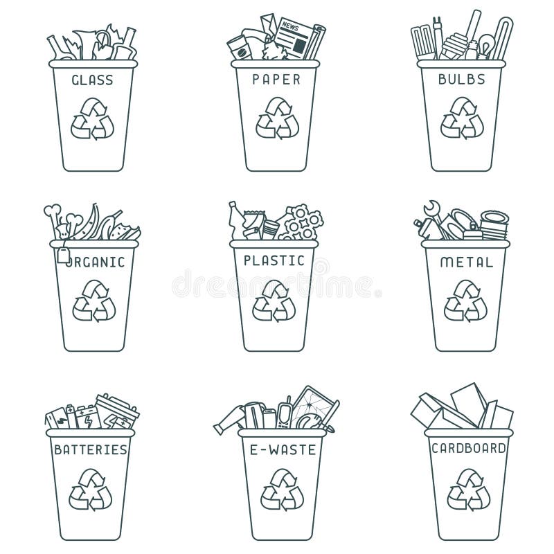 Waste Sorting Icons Set with Dustbins and Trash Stock Vector ... Waste Sorting Icons Set with Dustbins and Trash Stock Vector ...