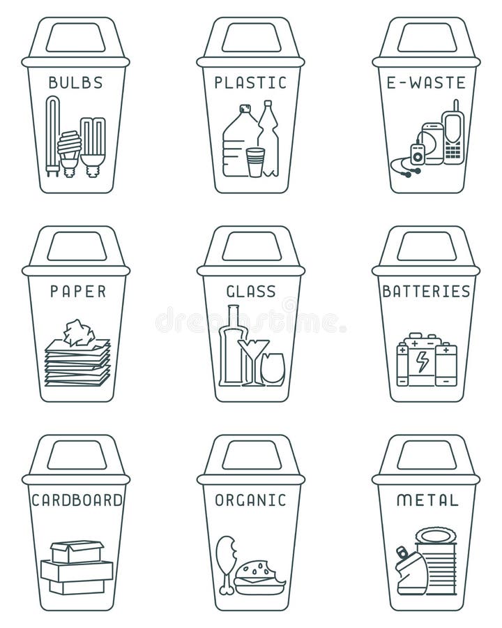 Waste Sorting Icons Set with Dustbins and Trash Stock Vector ... Waste Sorting Icons Set with Dustbins and Trash Stock Vector ...