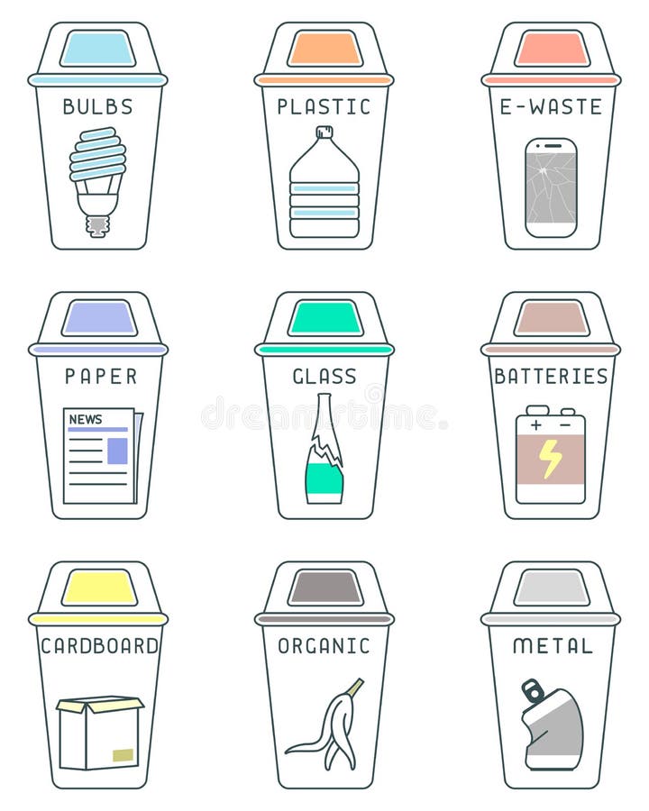 Waste Sorting Icons Set with Dustbins and Trash Stock Vector ... Waste Sorting Icons Set with Dustbins and Trash Stock Vector ...