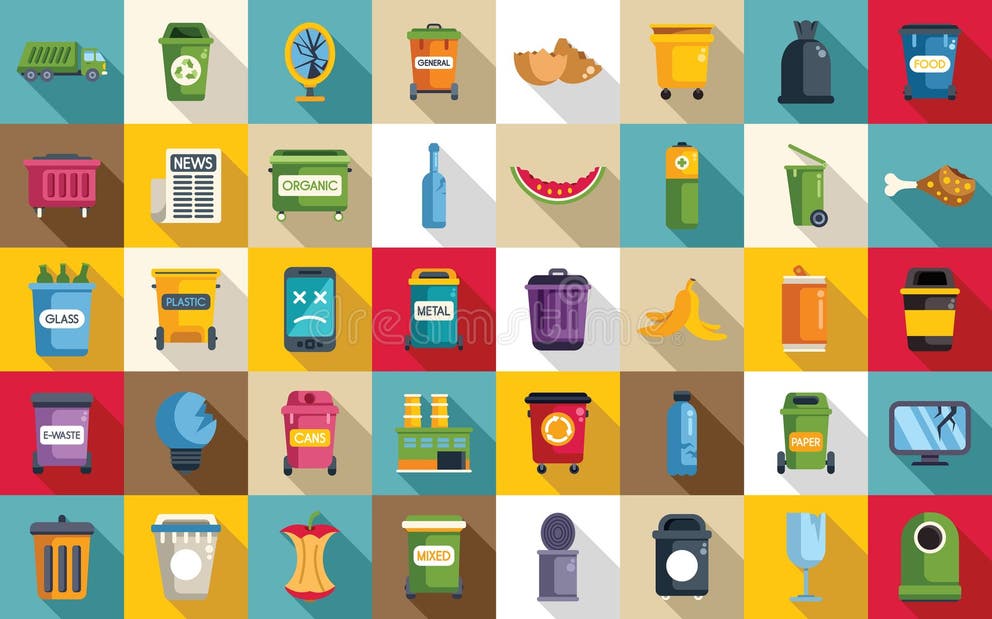 Waste Sorting Icons Set Flat Vector. Garbage Sort Ecology Stock ...