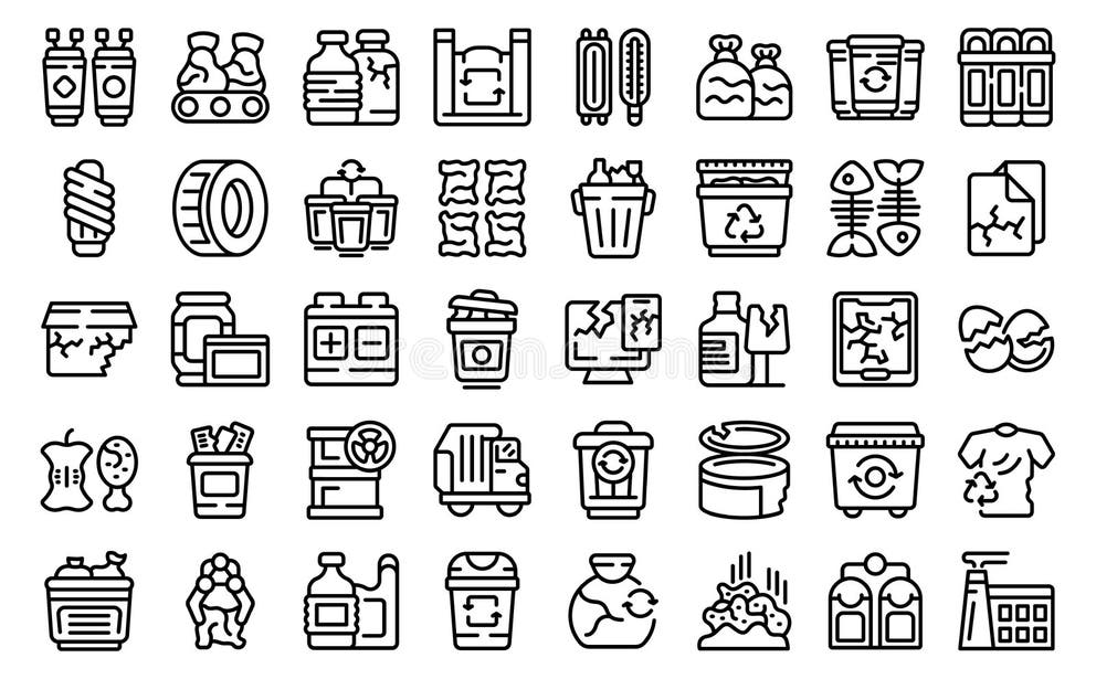 Waste Sorting Icons Set Outline Vector. Garbage Sorting Stock Vector ...