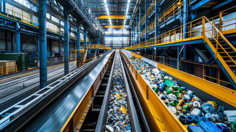 Waste Sorting Line in a Recycling Facility Showcasing the Processes of ...