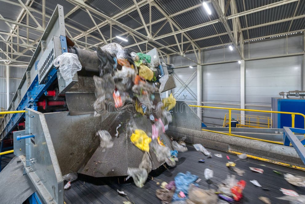 Waste Sorting Plant Conveyors Filled with Various Household Waste ...