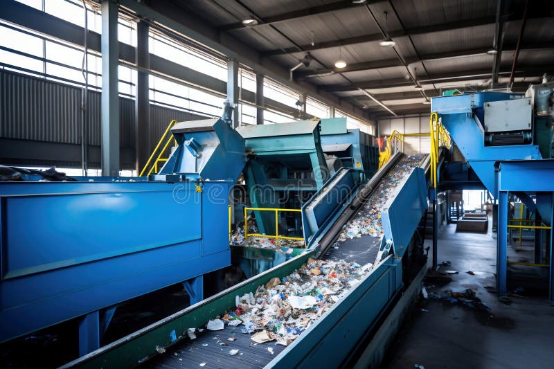 Waste Sorting Plant. Many Different Conveyors and Bins. Conveyors ...