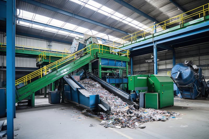 Waste Sorting Plant. Many Different Conveyors and Bins. Conveyors ...
