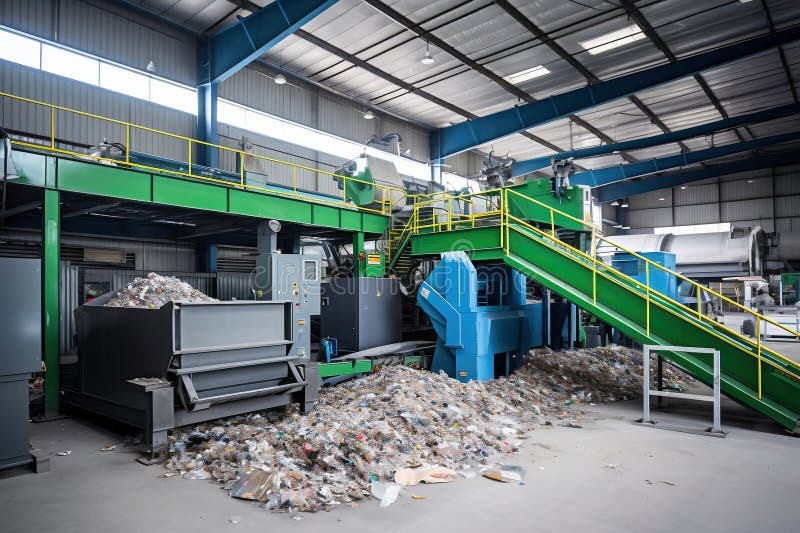 Waste Sorting Plant. Many Different Conveyors and Bins. Conveyors ...