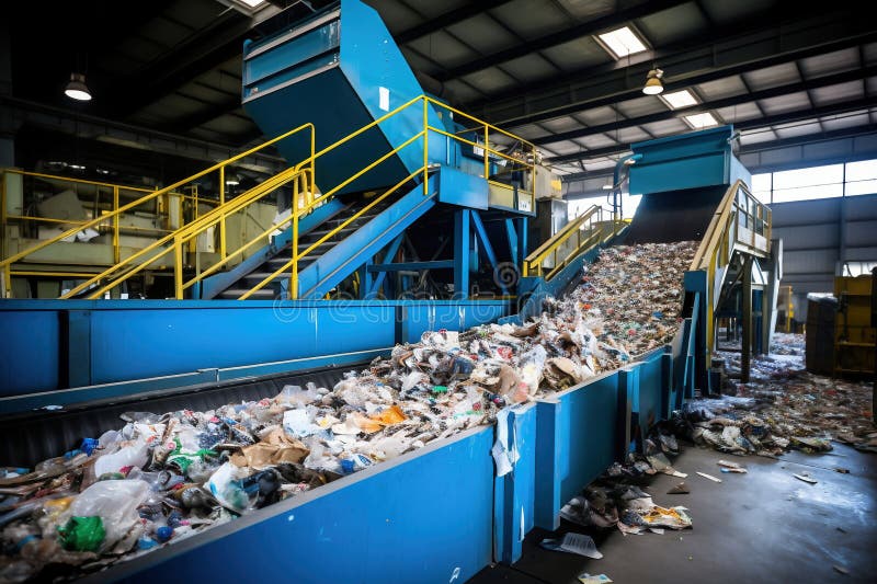 Waste Sorting Plant. Many Different Conveyors and Bins. Conveyors ...