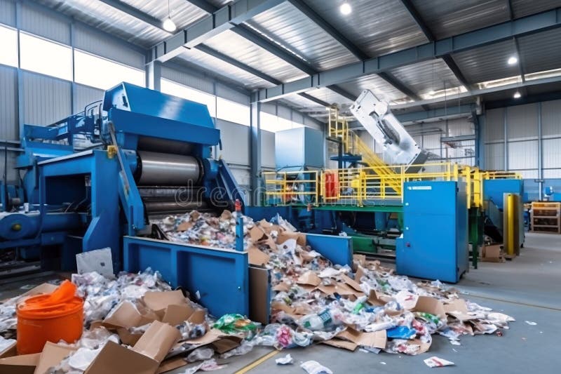 Waste Sorting Plant. Many Different Conveyors and Bins. Conveyors ...