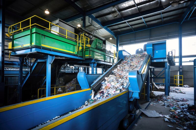 Waste Sorting Plant. Many Different Conveyors and Bins. Conveyors ...