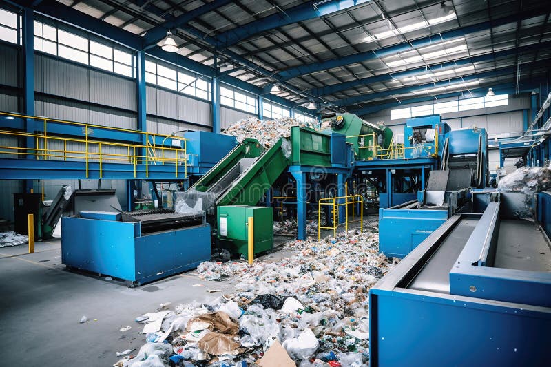 Waste Sorting Plant. Many Different Conveyors and Bins. Conveyors ...