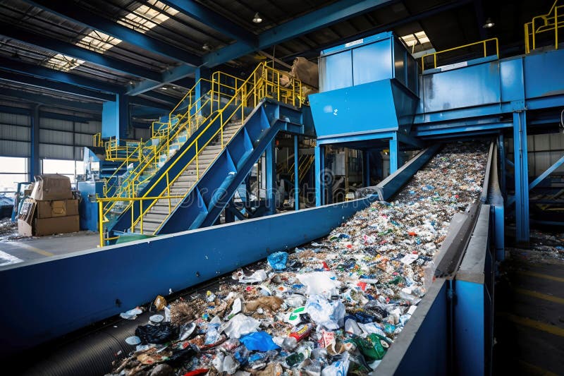 Waste Sorting Plant. Many Different Conveyors and Bins. Conveyors ...