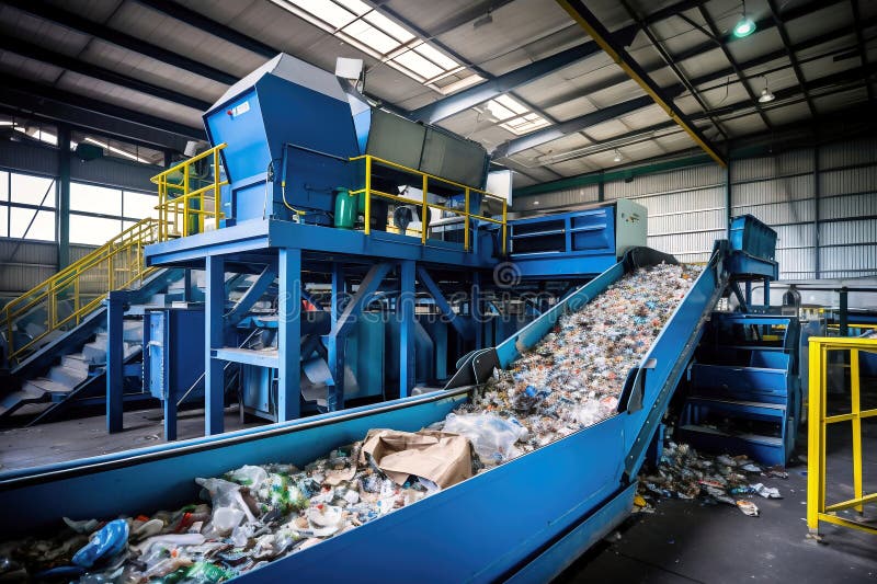 Waste Sorting Plant. Many Different Conveyors and Bins. Conveyors ...