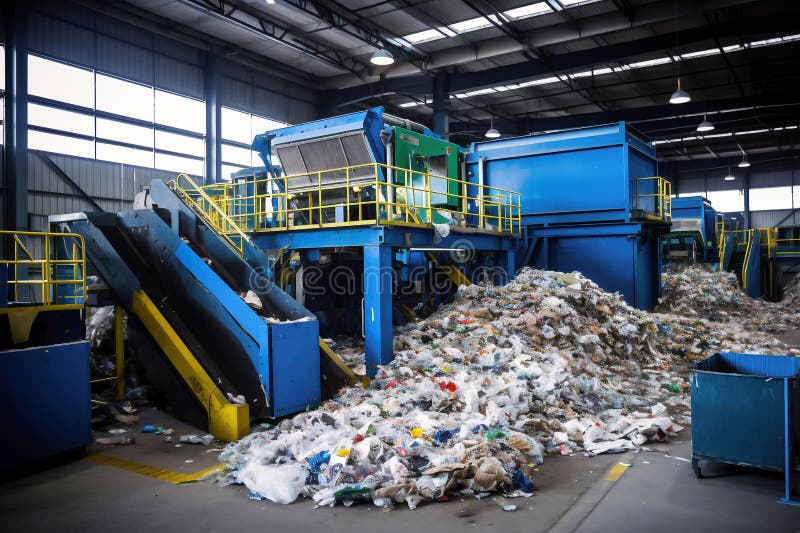 Waste Sorting Plant. Many Different Conveyors and Bins. Conveyors ...