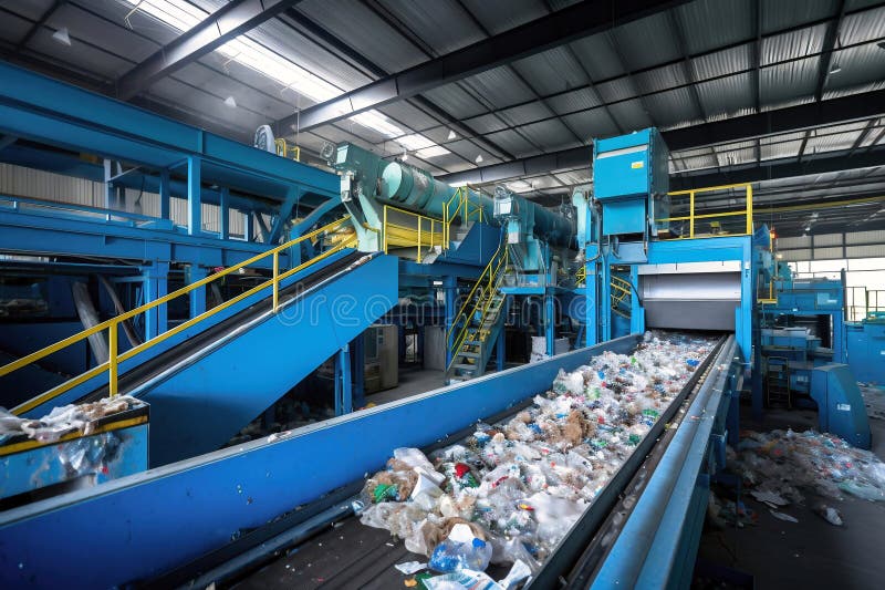Waste Sorting Plant. Many Different Conveyors and Bins. Conveyors ...