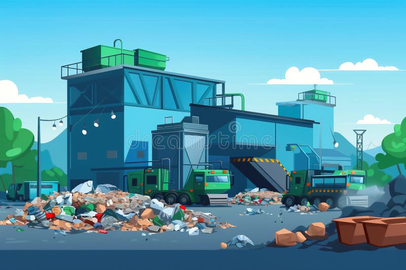 Illustration of a Recycling Process with Stylized Graphics. Features a ...