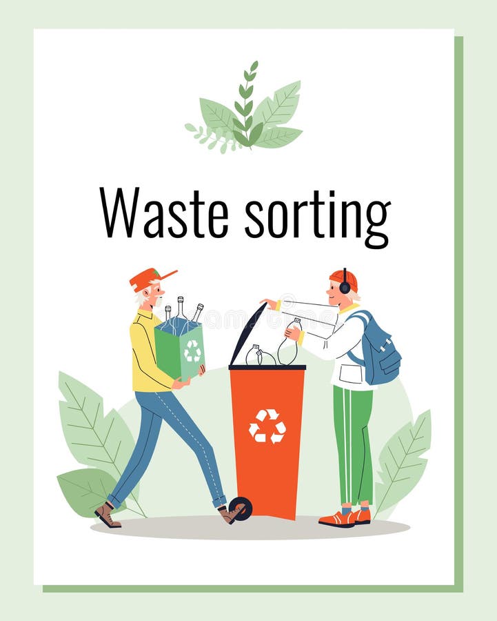 Waste Sorting and Recycling Banner or Poster Layout, Flat Vector ...