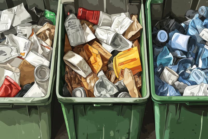 Waste Sorting into Specific Bins Stock Illustration - Illustration of ...