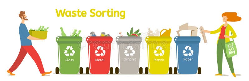 Waste Sorting Vector Illustration with Two People Stock Vector ...