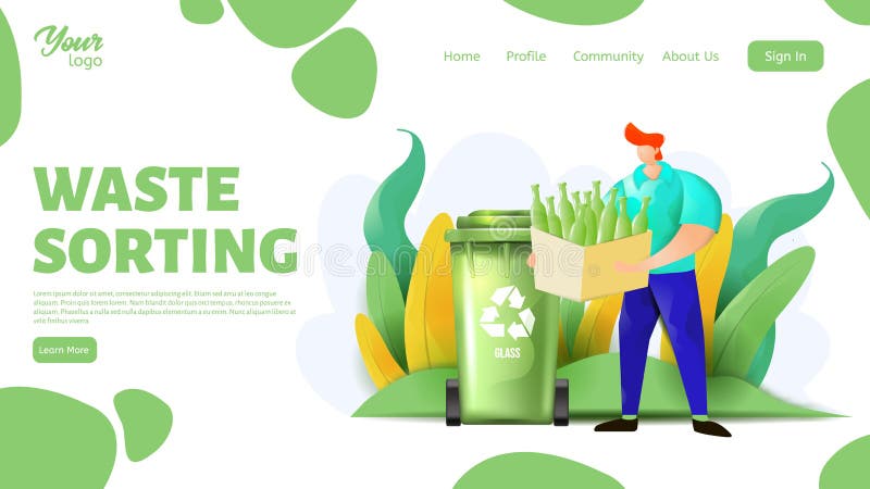 Waste Sorting Web Page Template.Man Holding Box Filled with Unsorted ...
