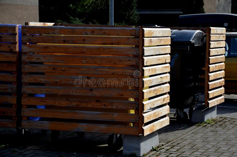 Waste Sorting in the Yard of the Residential Complex. a Small Fence of ...