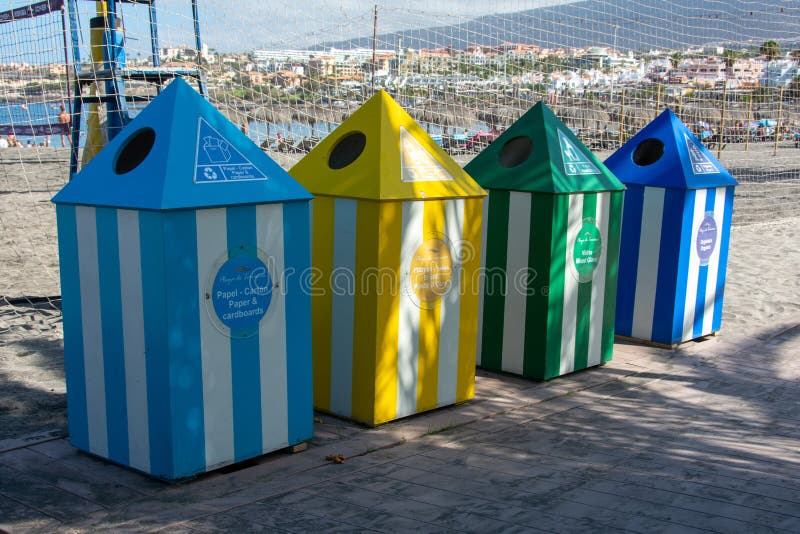 Waste System for Waste Separation on the Beach Stock Photo - Image of ...