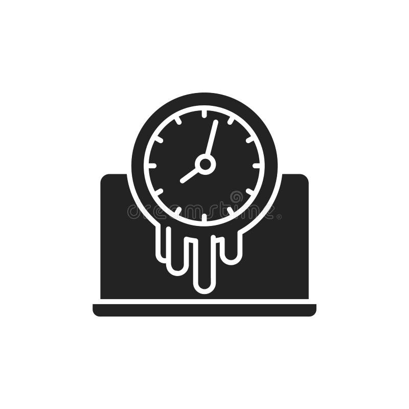 Waste Time Black Glyph Icon. Time Spent Near Computer Concept. Sign for ...