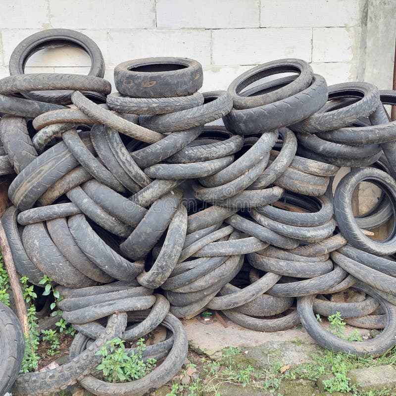 Waste Tires Collected for Recycling Stock Photo - Image of leaf, flower ...