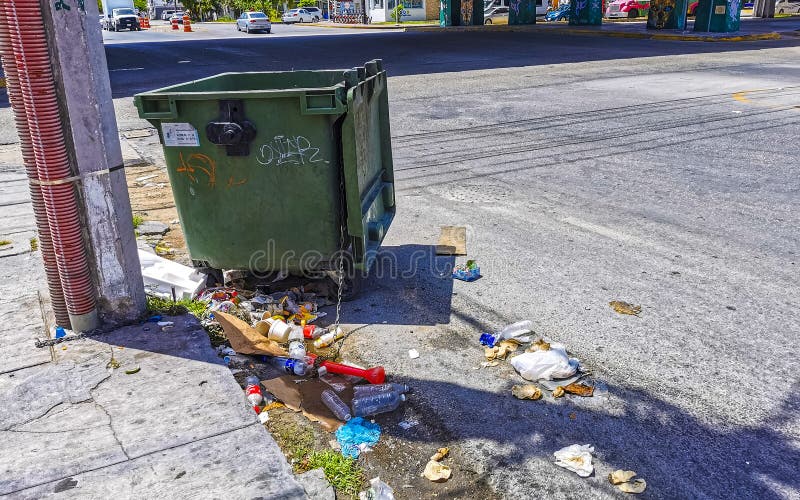 Waste Trash Dirt Garbage Cans and Environmental Pollution in Mexico ...