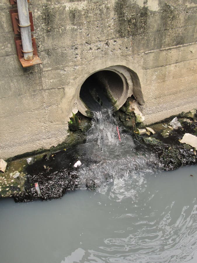 Waste Water Pipe or Drainage Polluting Environment, Concrete Pipe Stock ...