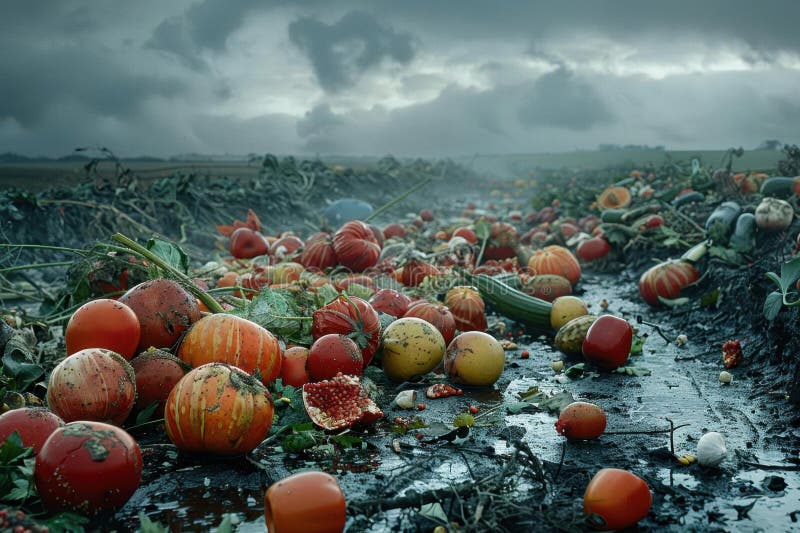 Wasted Produce, a Field of Rotting Vegetables and Fruit Stock ...