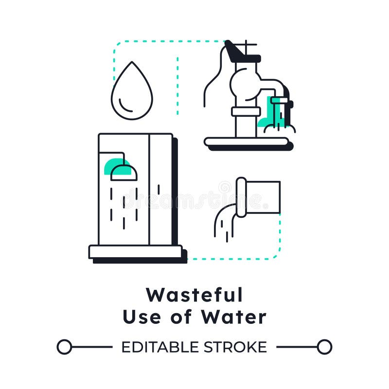 Wasteful Use of Water Modern Linear Concept Icon Stock Vector ...