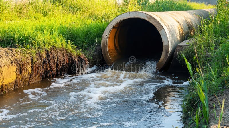 Wastewater Discharging into River from Concrete Pipe, Causing Pollution ...