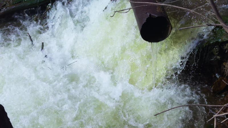 Wastewater Flows from a Pipe into a River, Creating Turbulent Waves ...