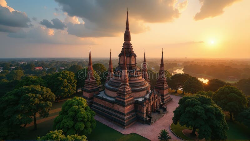 Wat Chang Rop Sunset Aerial View, Generative Ai, Generative Ai Stock ...