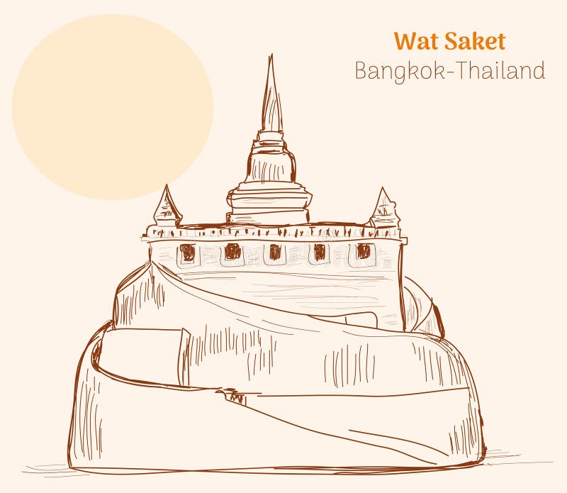 Wat Saket Thailand Bangkok Hand Drawing Vector Illustration Stock ...