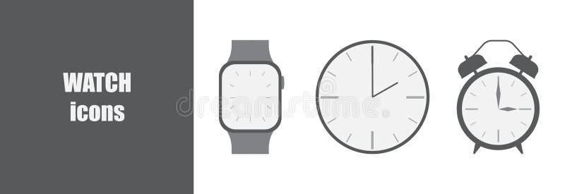 Set of Watch Icons. Handwatch, Wall Watch, Alarm Stock Vector ...