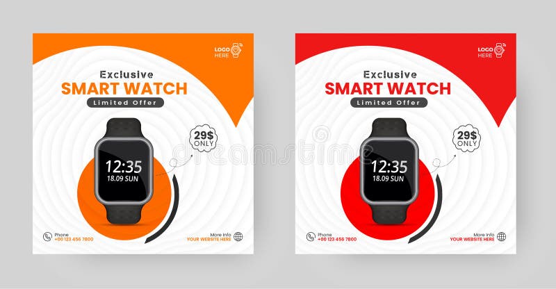 Smart Watch Banner Social Media Post Template Stock Illustration ...