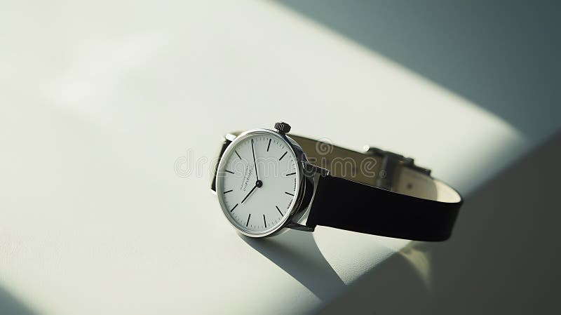 Watch with a Black Band Sits on a White Surface Stock Photo - Image of ...