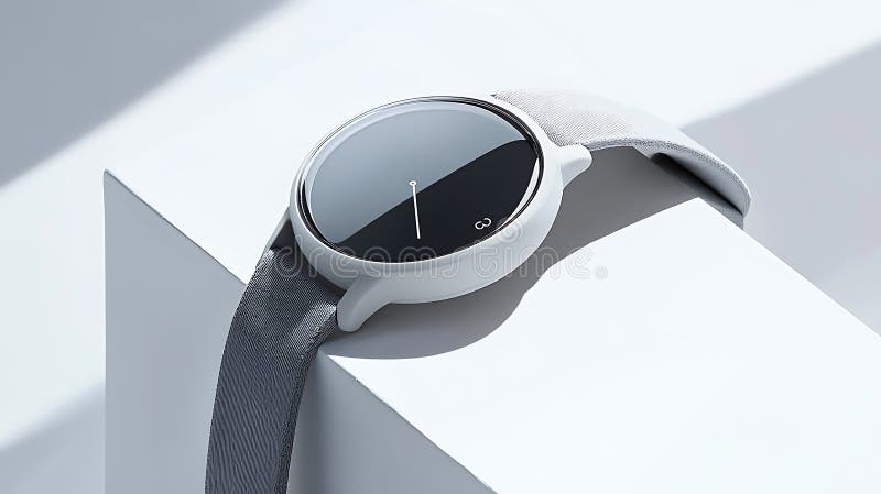 Watch with a Black Face and a White Band Sits on a White Surface Stock ...