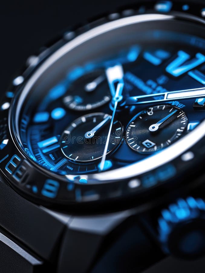 Watch with blue light stock image. Image of measurement - 374239605
