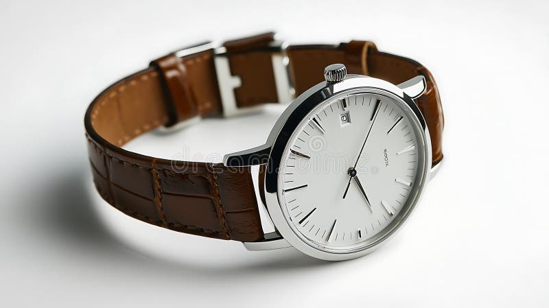 Watch with a Brown Band and a White Face Stock Photo - Image of design ...
