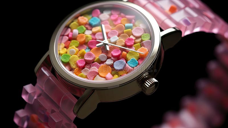 A watch with candy inside stock illustration. Illustration of ...