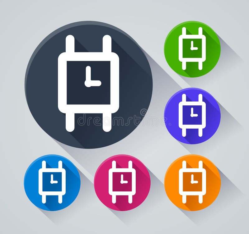 Watch Circle Icons with Shadow Stock Vector - Illustration of flat ...