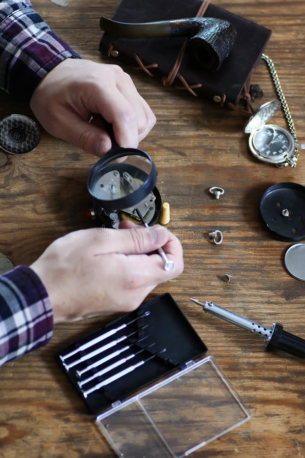 Watch Clock Repair Retro Concept Working Hard in a Past Stock Photo ...