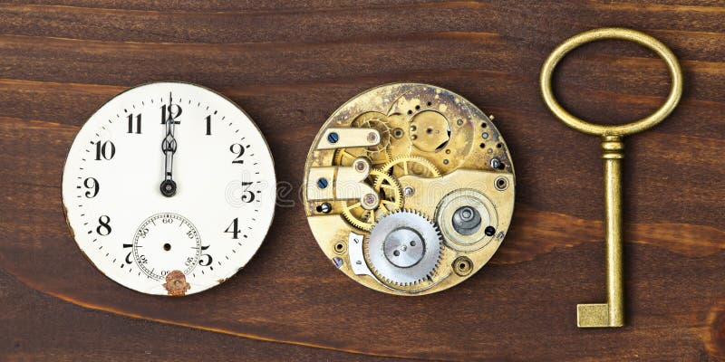Watch and Clockwork with Gold Key, Time Management Concept Stock Image ...