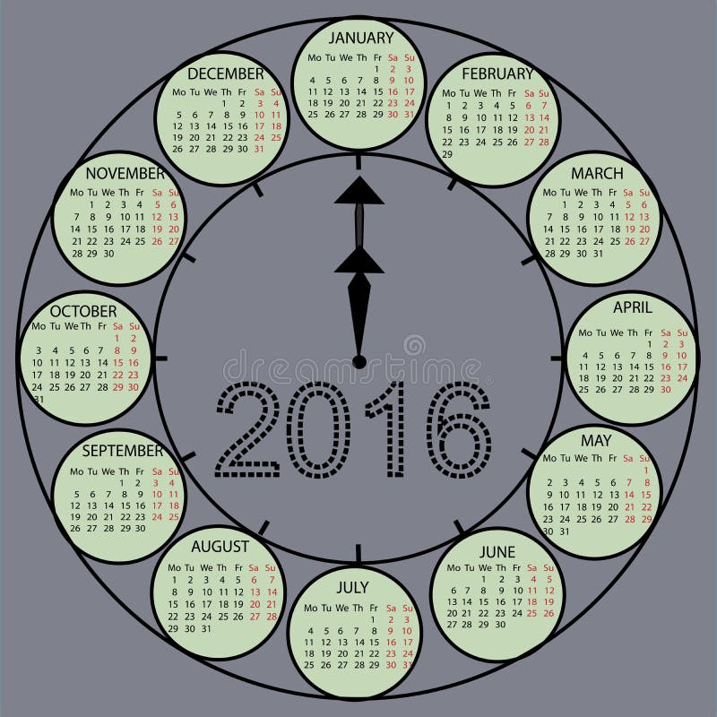 Watch Dial Hands 2016 Year Vector Calendar Stock Vector - Illustration ...