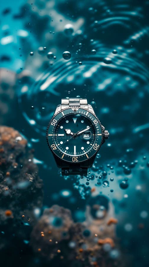 A Watch Floating in the Water with Bubbles on the Surface Stock Photo ...