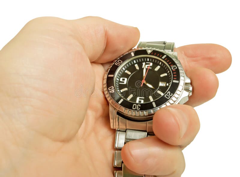 Watch in His Hand, Isolated, Contours Saved. Stock Photo - Image of ...