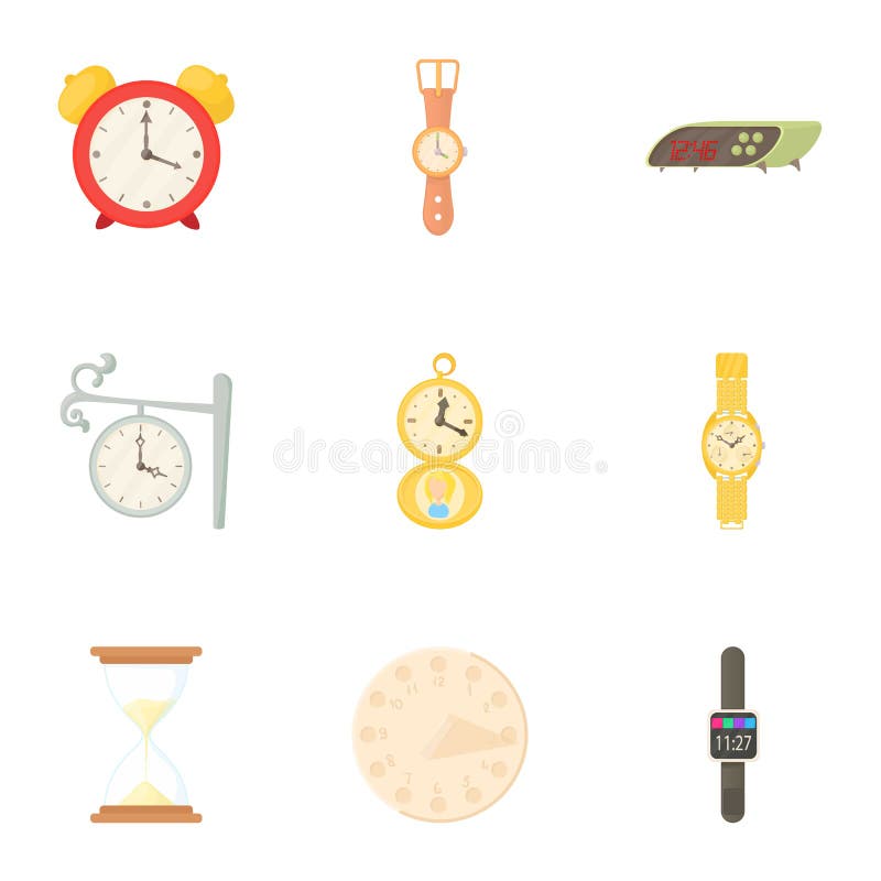 Watch Icons Set, Cartoon Style Stock Vector - Illustration of second ...