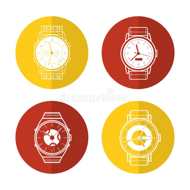 Watch Icons Set in Color Circles Stock Vector - Illustration of light ...